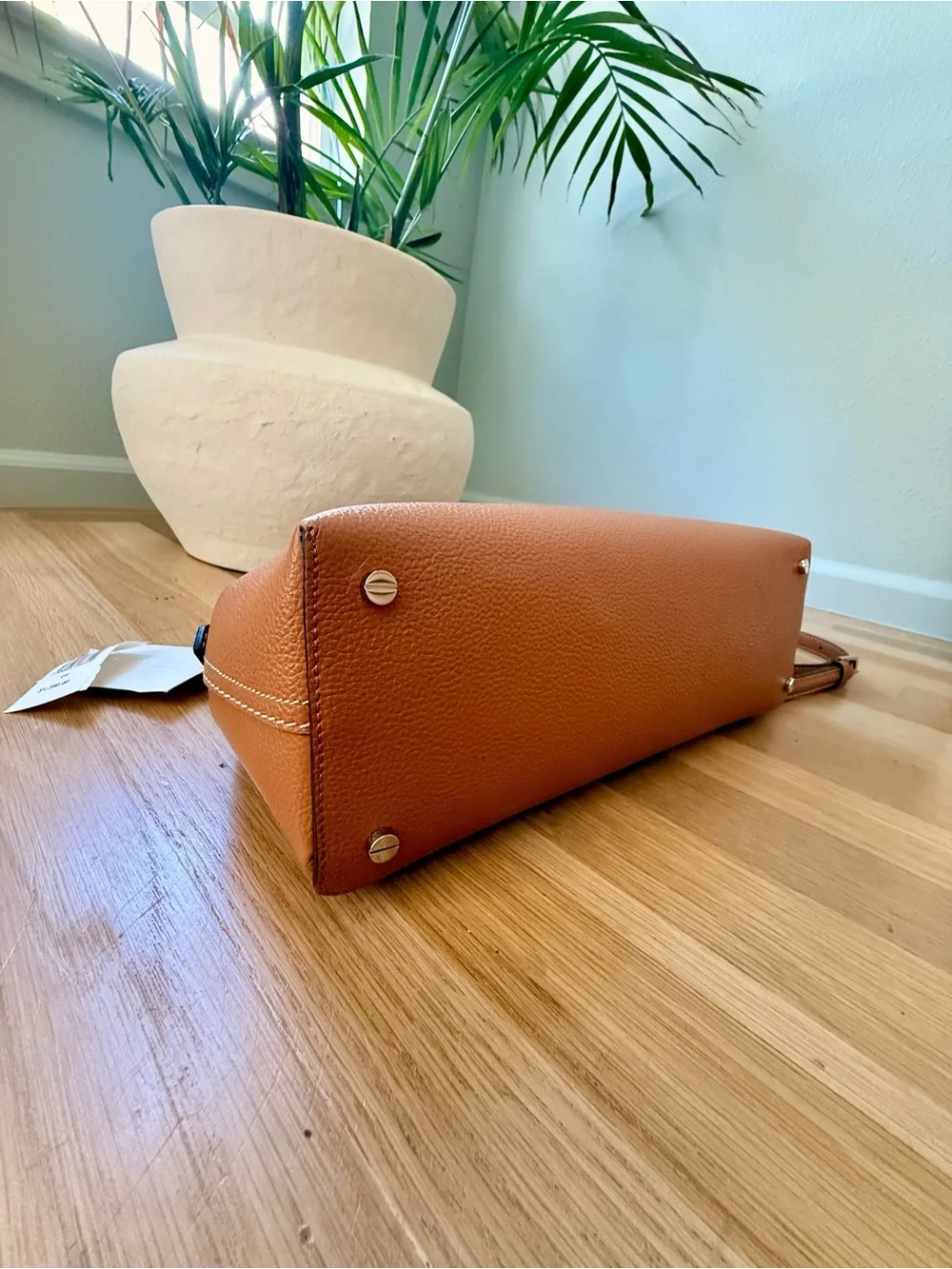 Bags | Nwt Toteme Tlock Grainedleather Top Handle Tan | Poshmark
